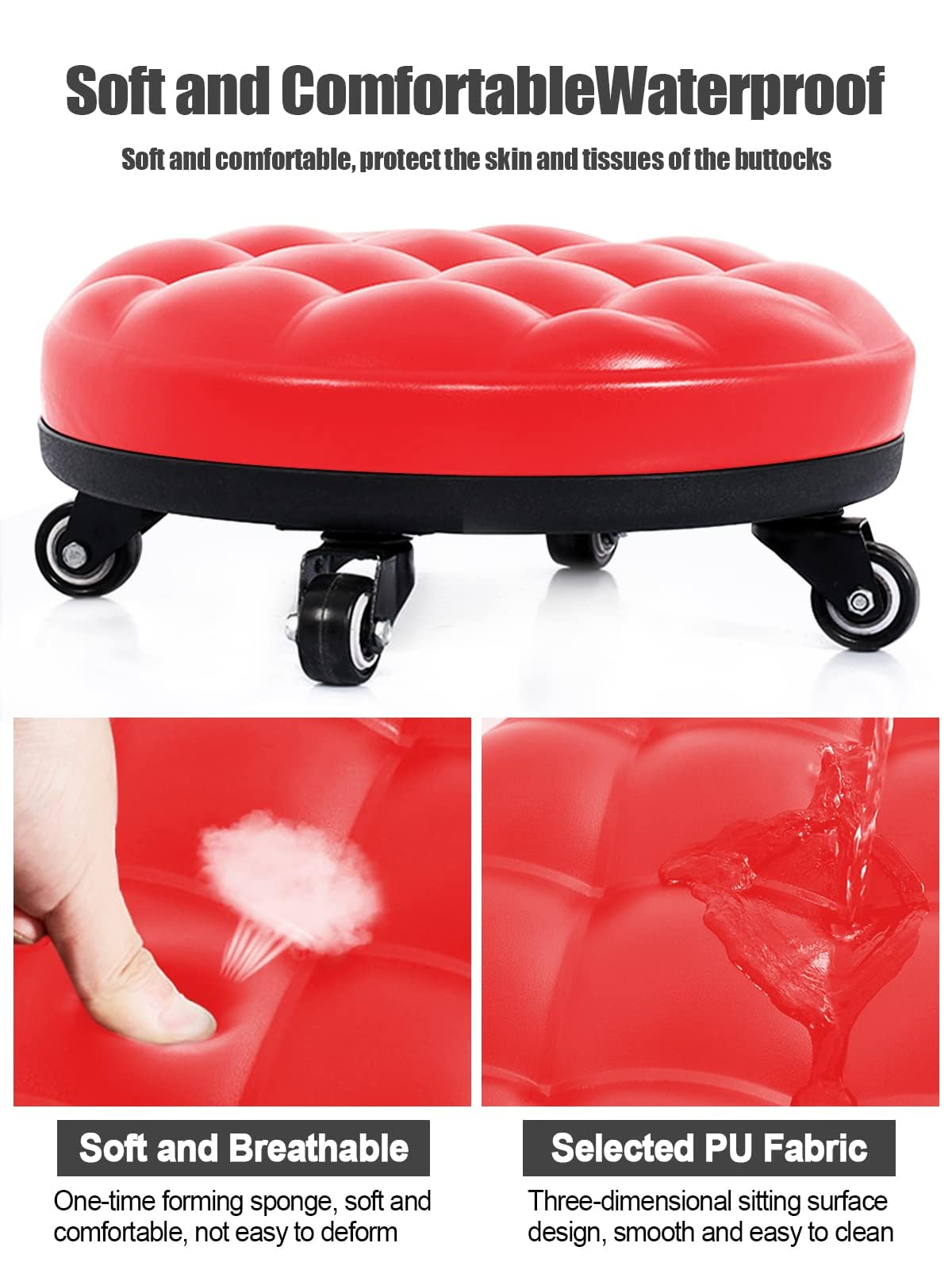 Snapklik.com : Lanstics Low Roller Seat Wheel Stool Chair PU Leather ...