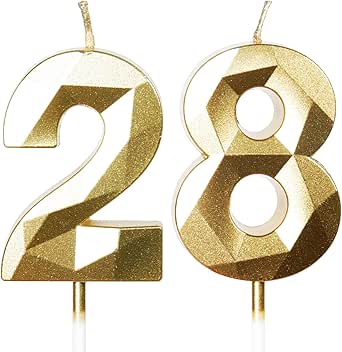 Amazon.com: 28th Birthday Candles,Number 28 Candles, Gold Happy ...