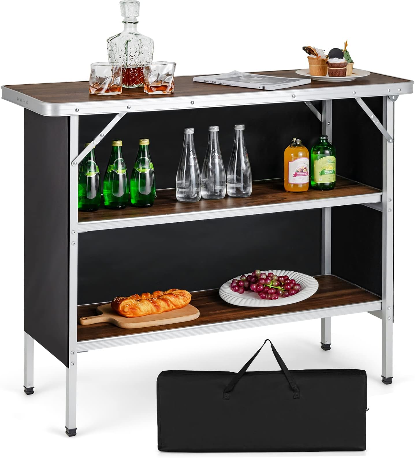 Amazon.com: VINGLI 43" Portable Bar Table, 3-Tier Shelves, Mobile Bar ...