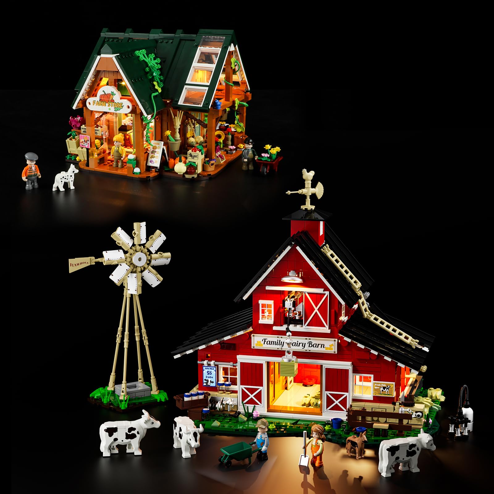 Amazon.com: FUNWHOLE Farm Cow-Barn and Farm-Store Lighting Building ...