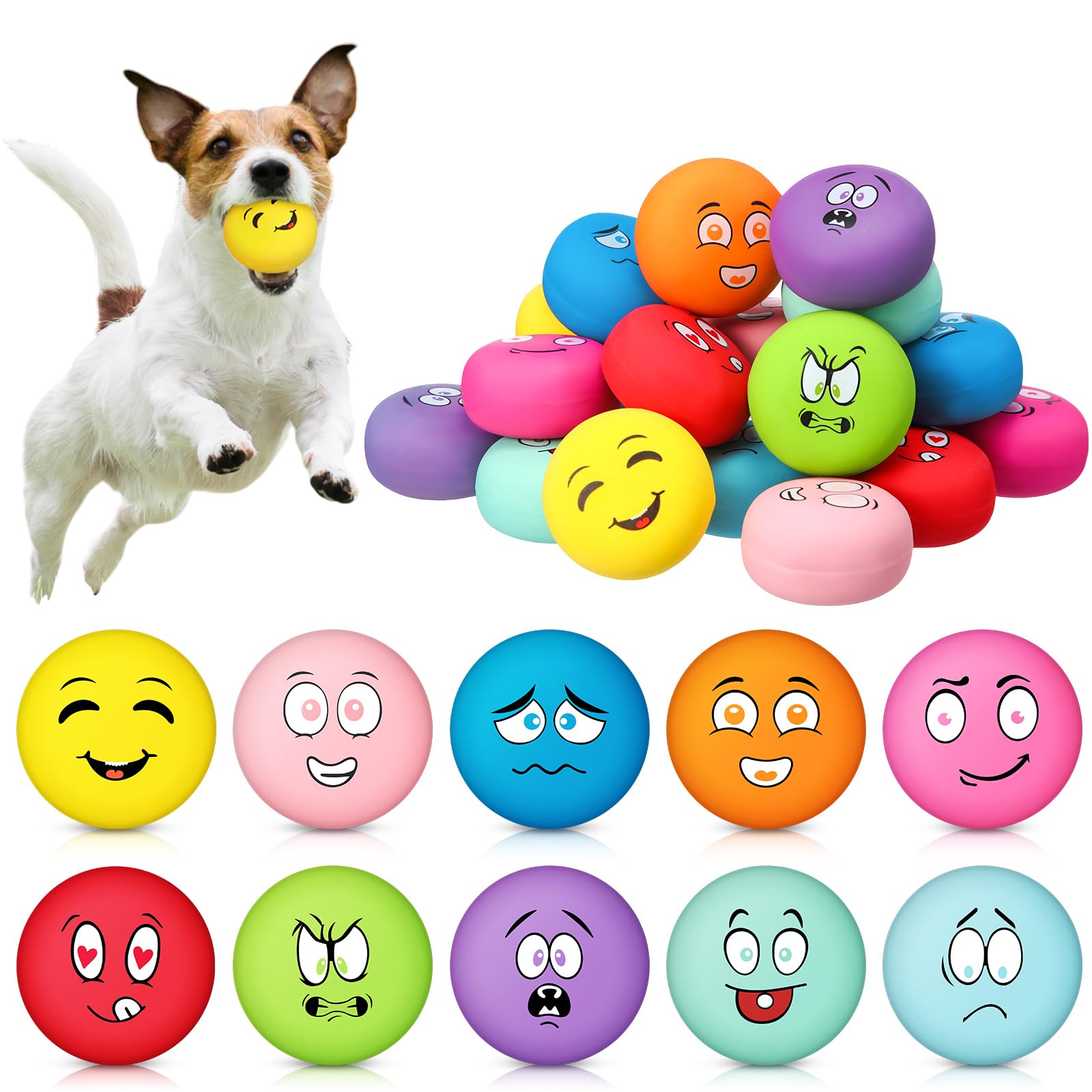 Pet Supplies : Hungdao 40 Pcs Face Squeaky Dog Balls Bulk Soft Rubber ...