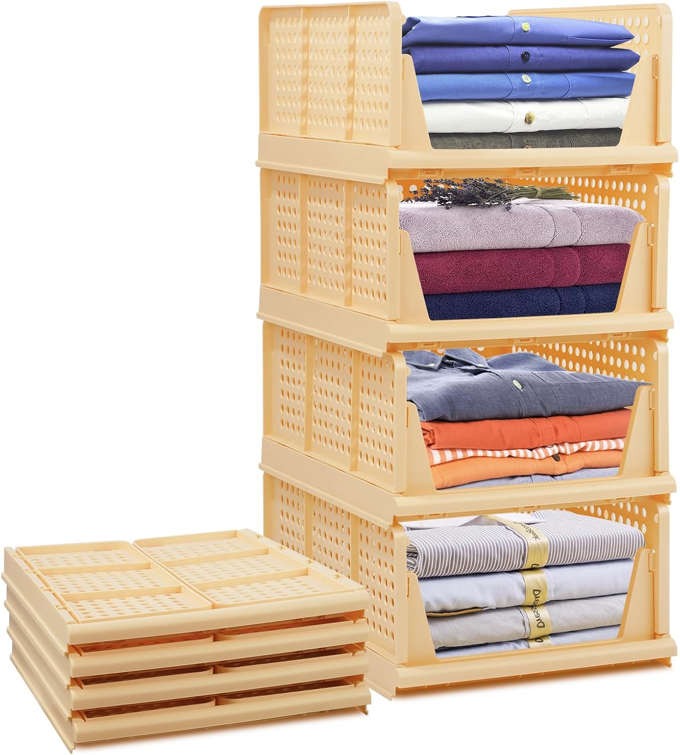 Perome Wardrobe Storage Organiser, Set of 4 Stackable Clothes Storage ...