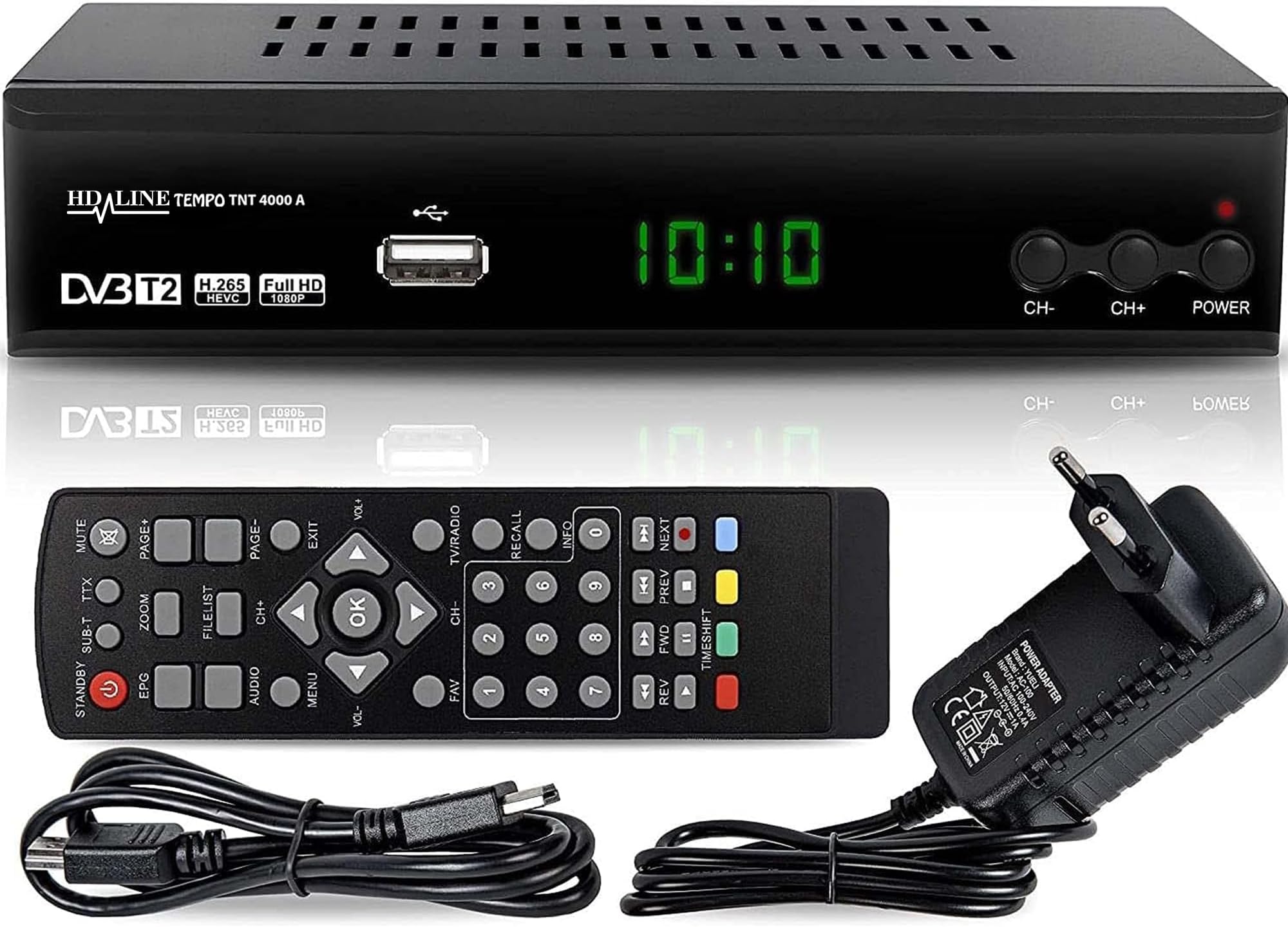 Tempo 4000 Decoder Digitale Terrestre DVB T2, HD, HDMI, Ricevitore TV, H.265 HEVC, USB, DVB-T2 ...