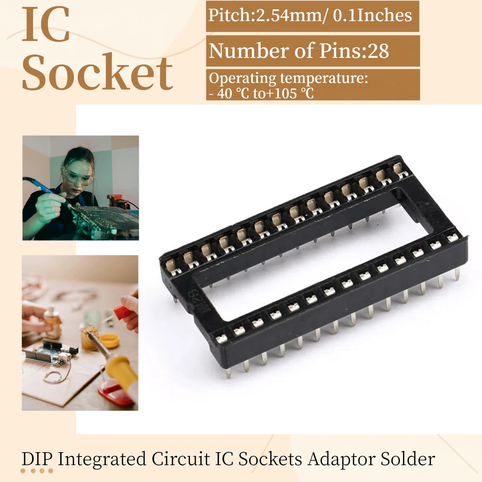 Snapklik.com : 8Pcs IC Socket 28P DIP 28 Wide Body IC Chip Socket Adaptor 2.54mm Pitch Dual Row ...