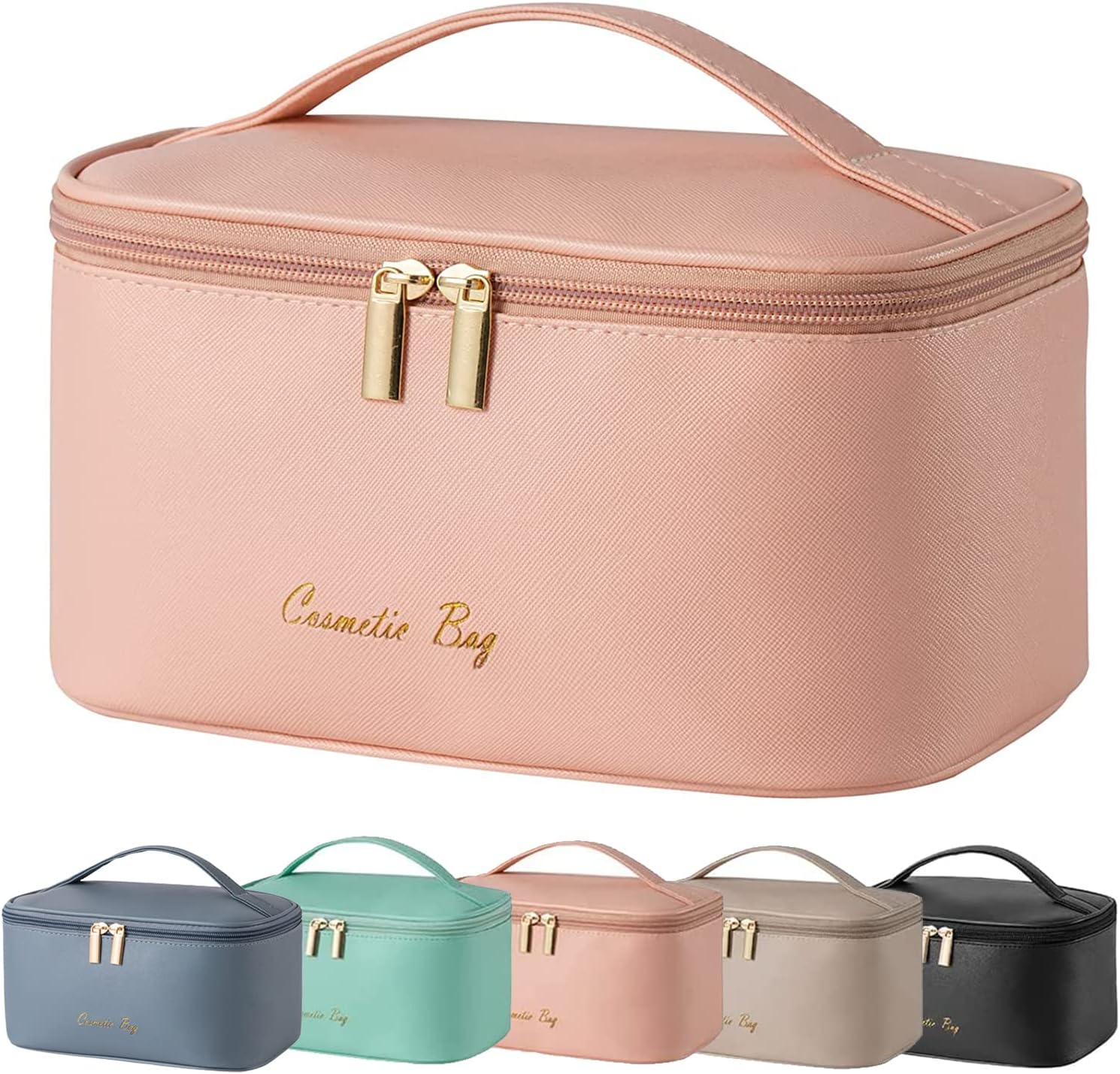 Travel Makeup Bag, Large Cosmetic Bag with Brush Compartment and Handle ...