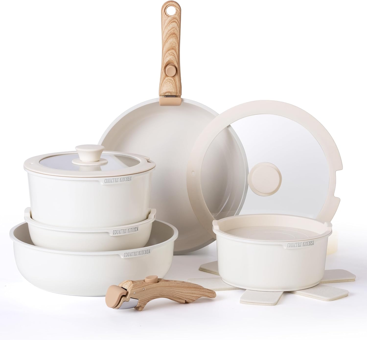 Amazon.com: Country Kitchen Nonstick Cookware Set with Removable Handle ...