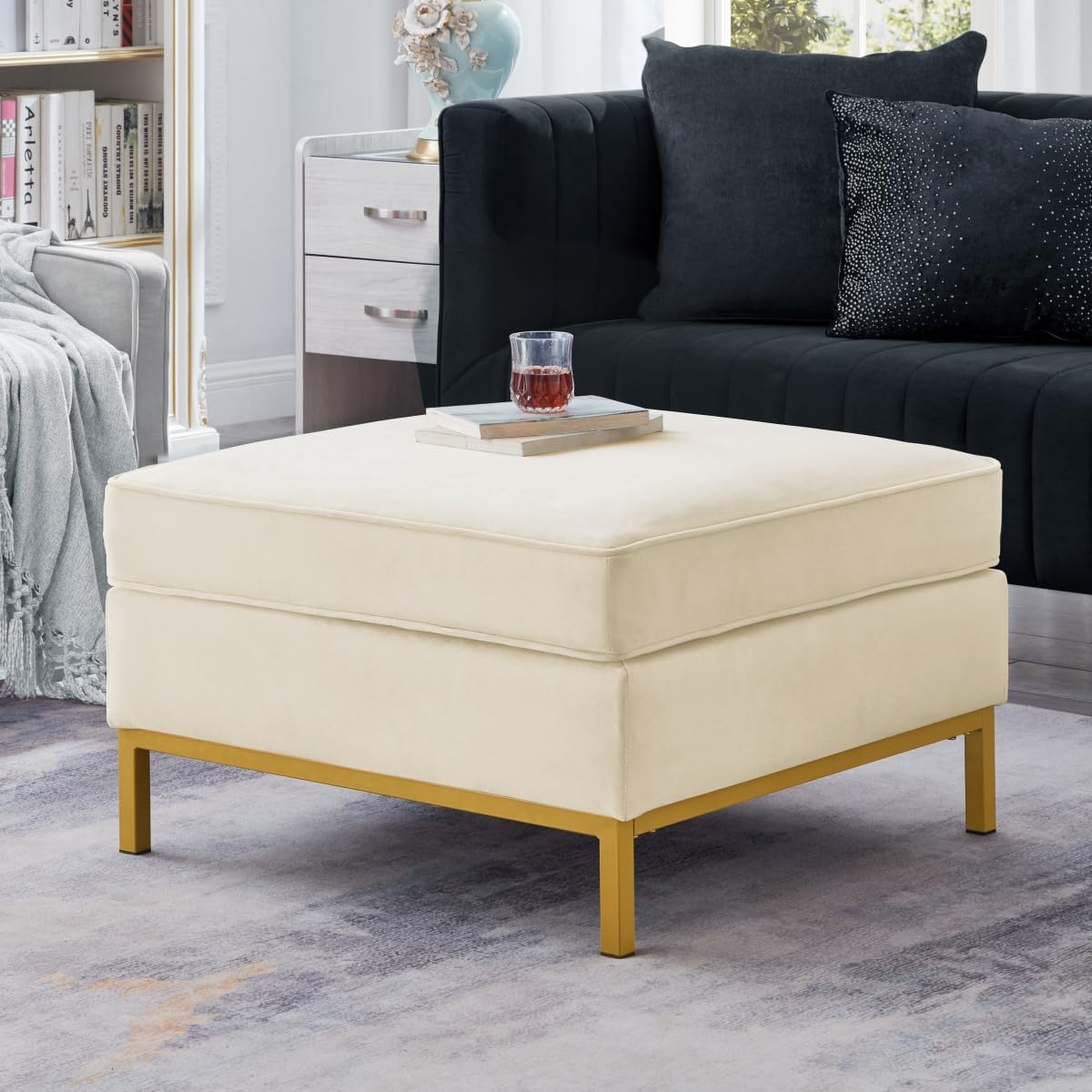 Amazon.com: 24KF Large Square Couch Ottoman Velvet Ottoman, Upholstered ...