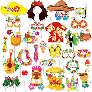 Hawaii Photo Booth Props, Kaluofan 30PCS Photo Props, Beach Party Photo ...