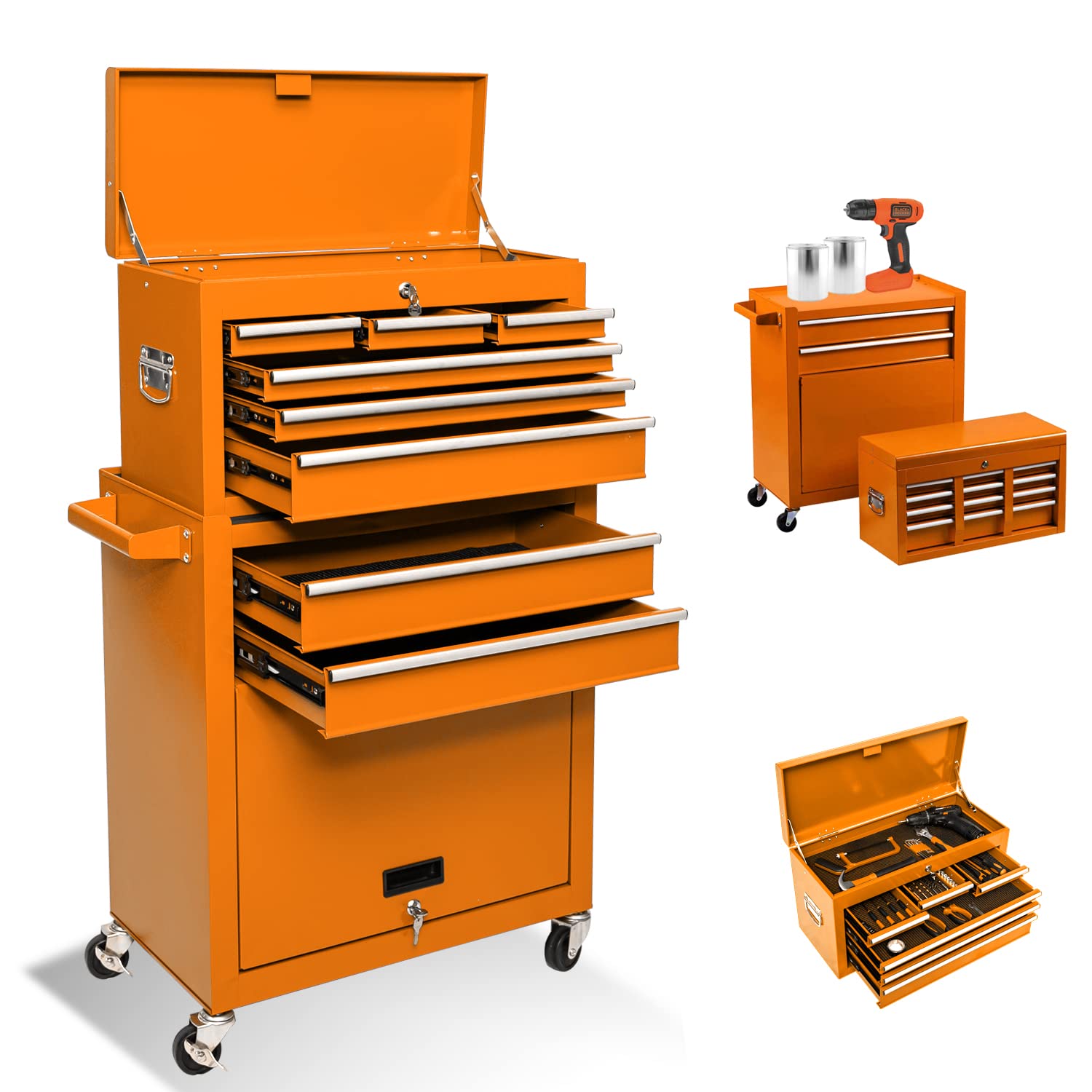 Buy 8-Drawer High Capacity Tool Box with 4 Wheels, 2 in 1 Detachable ...