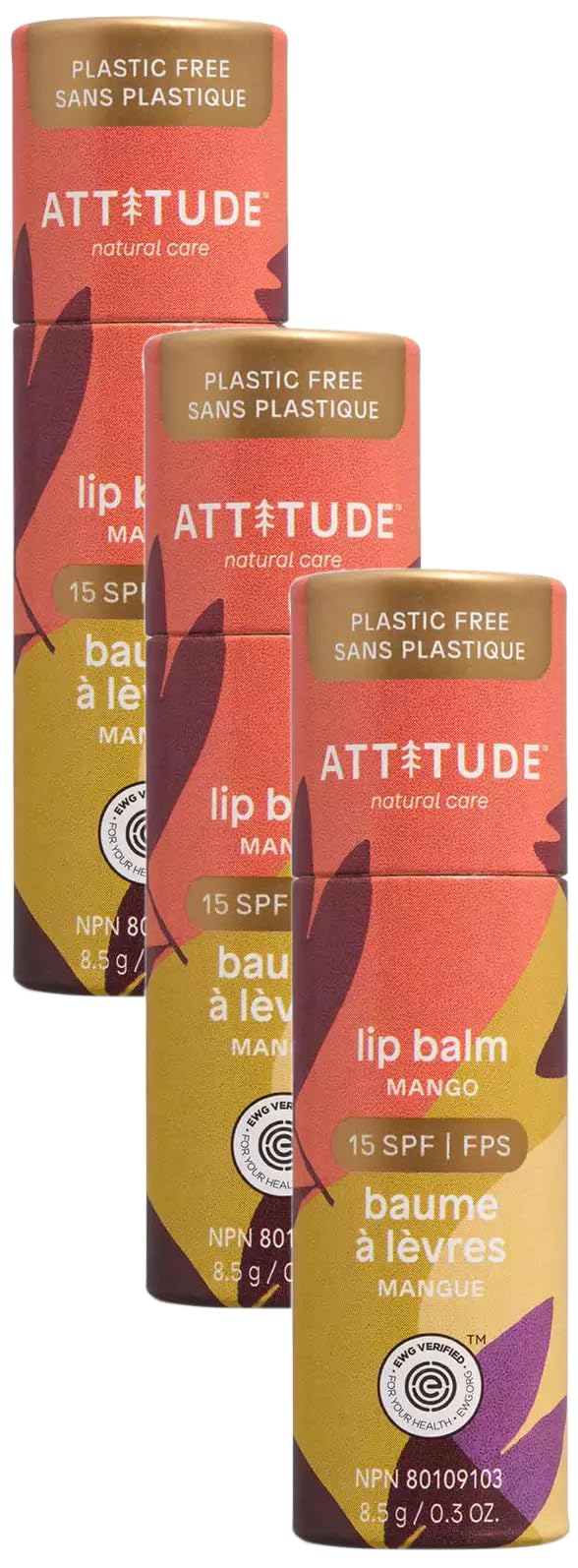 Amazon.com : ATTITUDE Plastic-free Lip Balm with Sun Protection SPF 15 ...