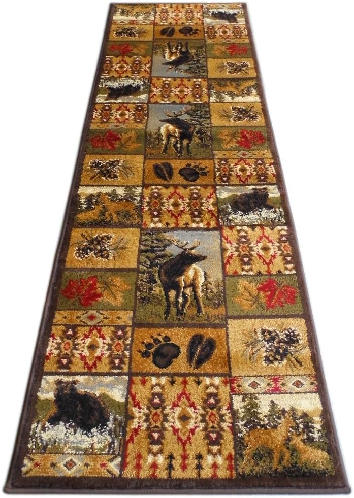 Amazon.com: Area Rug Runner Wildlife Bear and Elk Scene (2 Feet 2 Inch ...