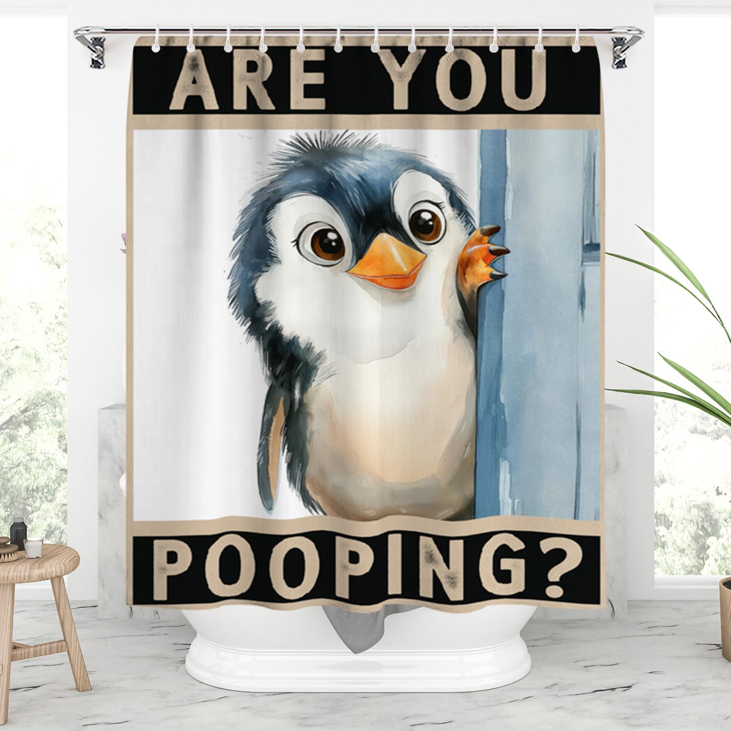 Amazon.com: Cute Penguin Shower Curtain,are You Pooping Sign Shower ...