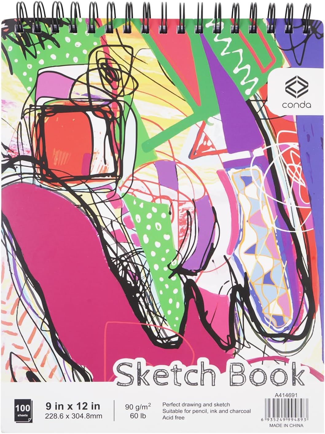 Amazon.com: CONDA 9 x 12 Inch Sketchbook, Top Spiral Bound Sketch Pad, 100 Sheets (68 lb/100 GSM ...