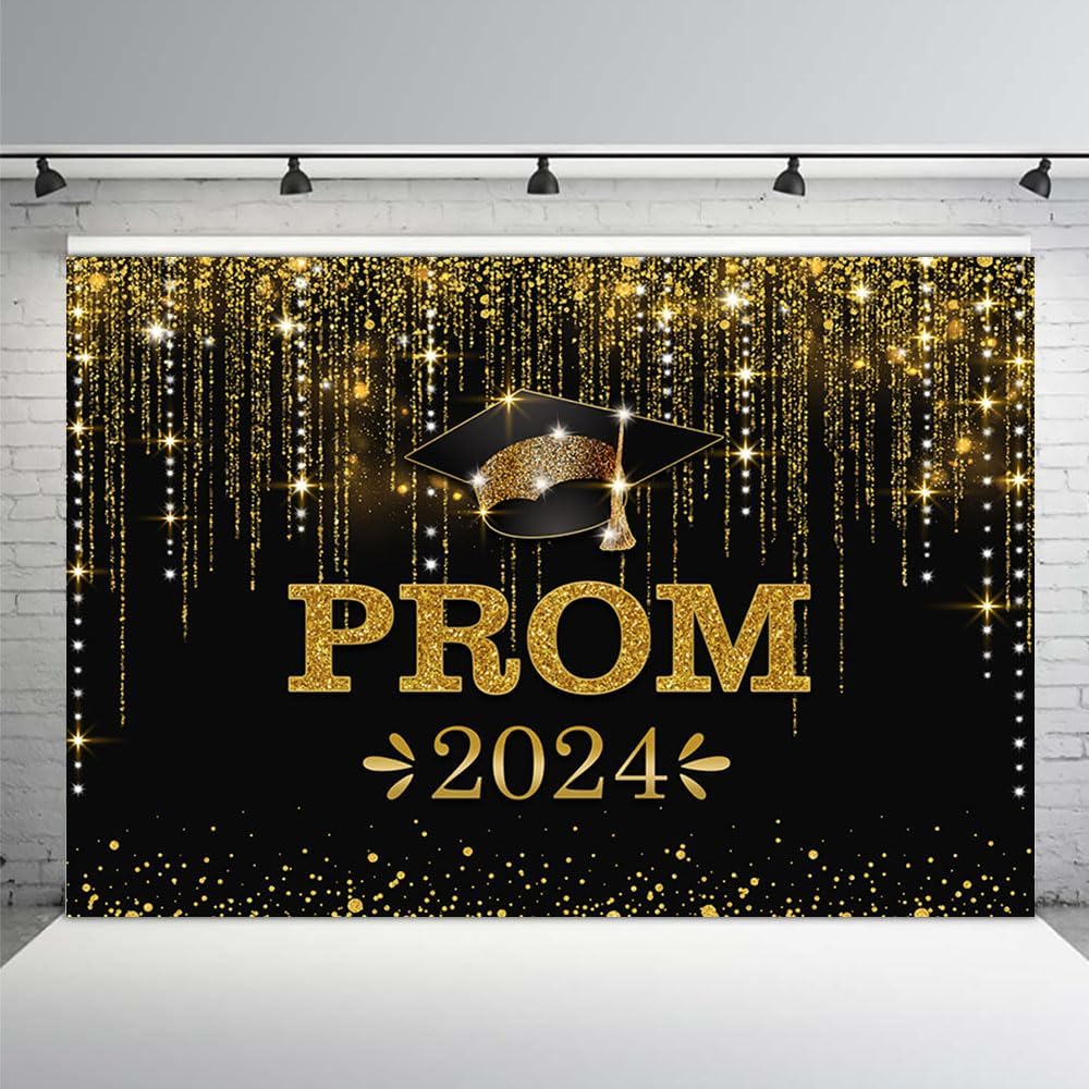 Amazon.com : MEHOFOND Black and Gold Prom 2024 Backdrop Shinning ...