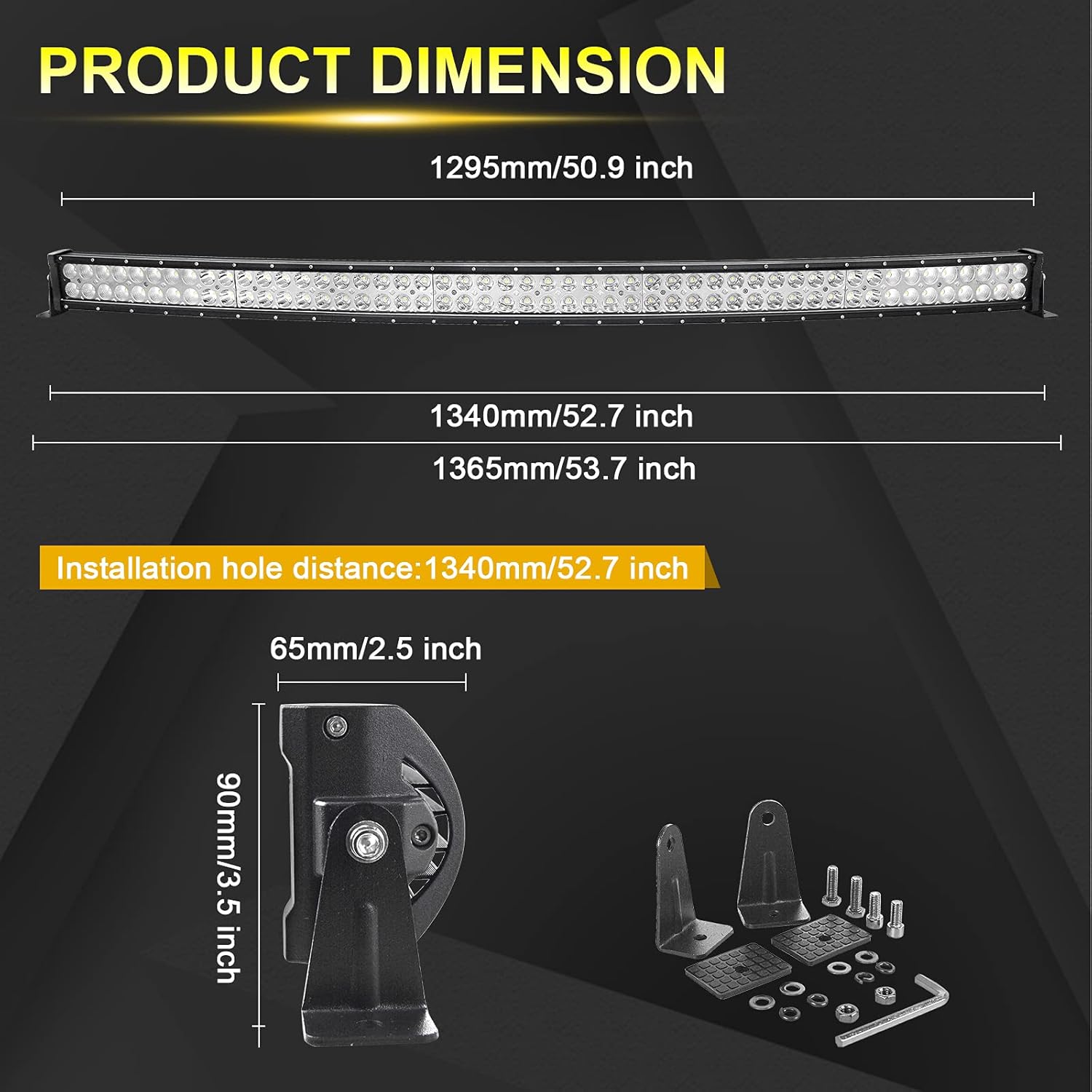 Willpower Barras de luz LED curvadas de 52 pulgadas, 300 W, combo de ...