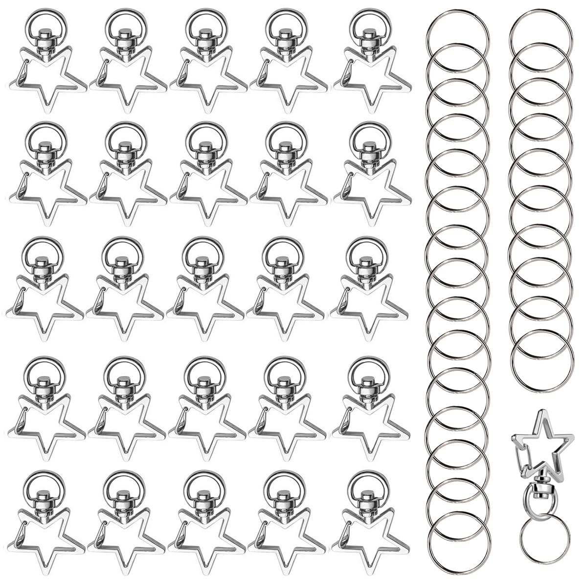 PALAY® 50Pcs Star Key Rings, Metal Loops Rings Open Jump Ring Connector ...