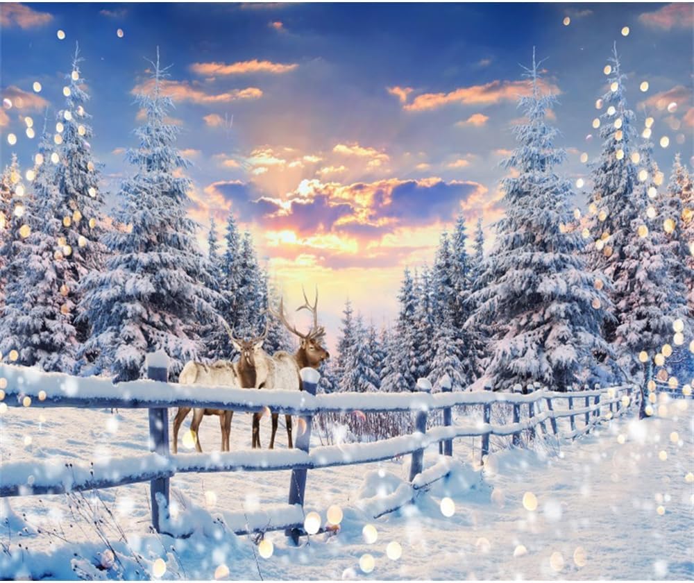 Renaiss 12x8ft Winter Wonderland Snow Scene Backdrop Forest Snow Trees ...