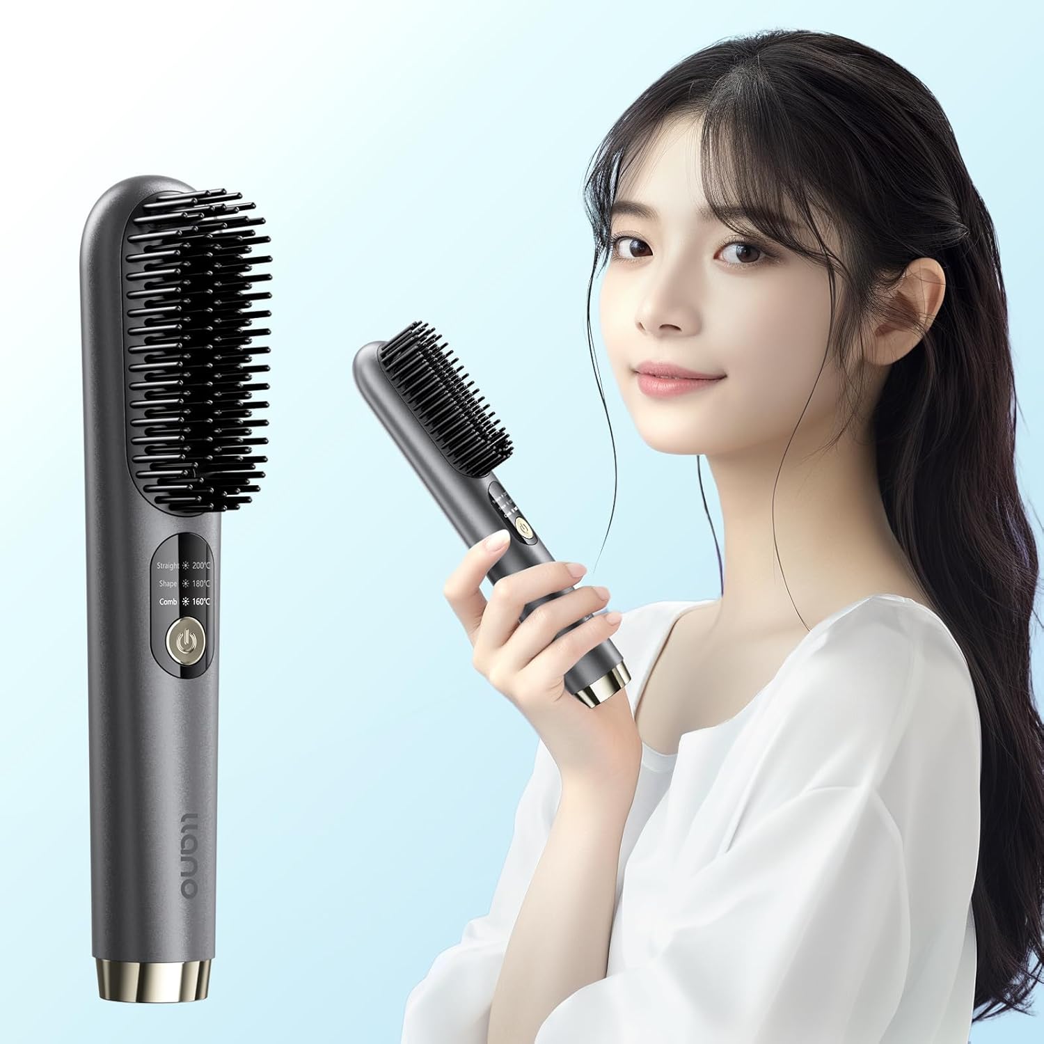 Amazon | llano コードレス ヒートブラシ 5000mAh大容量 type-C充電式 ミニブラシアイロン 174g ヘアアイロン マイナスイオン やけど防止 MCH加熱 3段階温度 ...