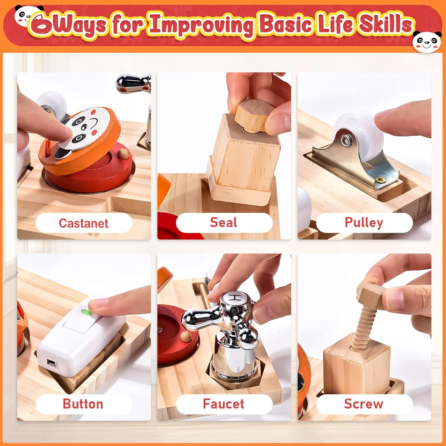 Atoylink Wooden Toys Sensory Busy Board Montessori Fidget Toys with ...