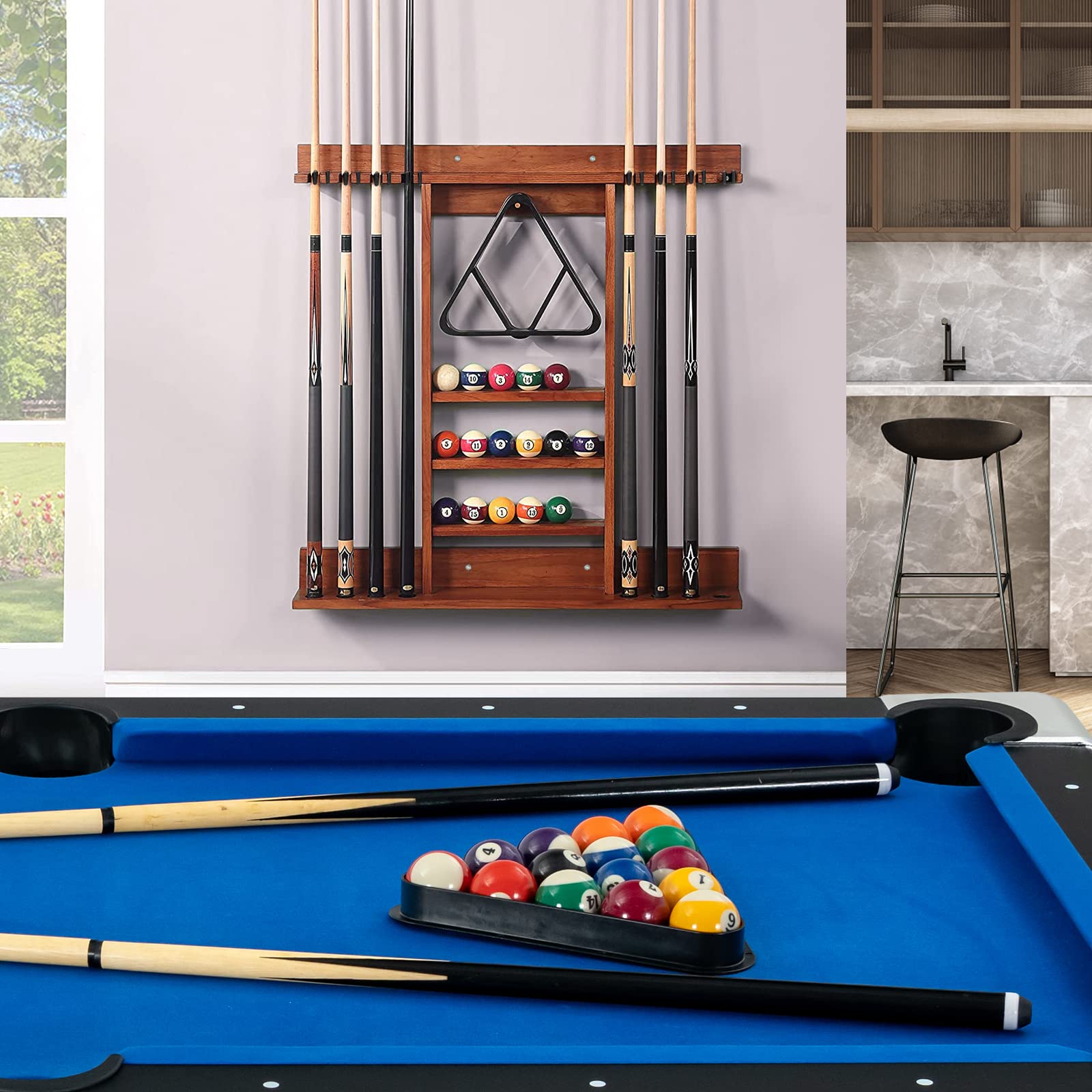 (similar)Goplus Pool Cue Rack, Wall Mounted Billiard Stick Holder, Made ...