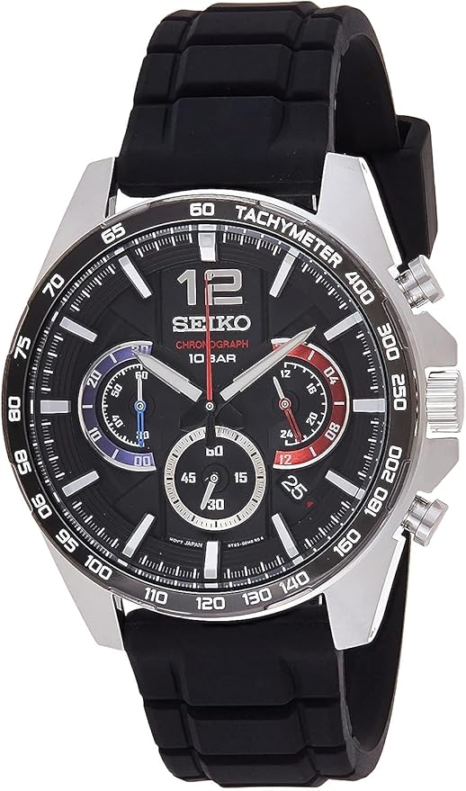 Amazon.com: Seiko SSB347 Watch for Men - Analog, Black Ion Finish Bezel ...