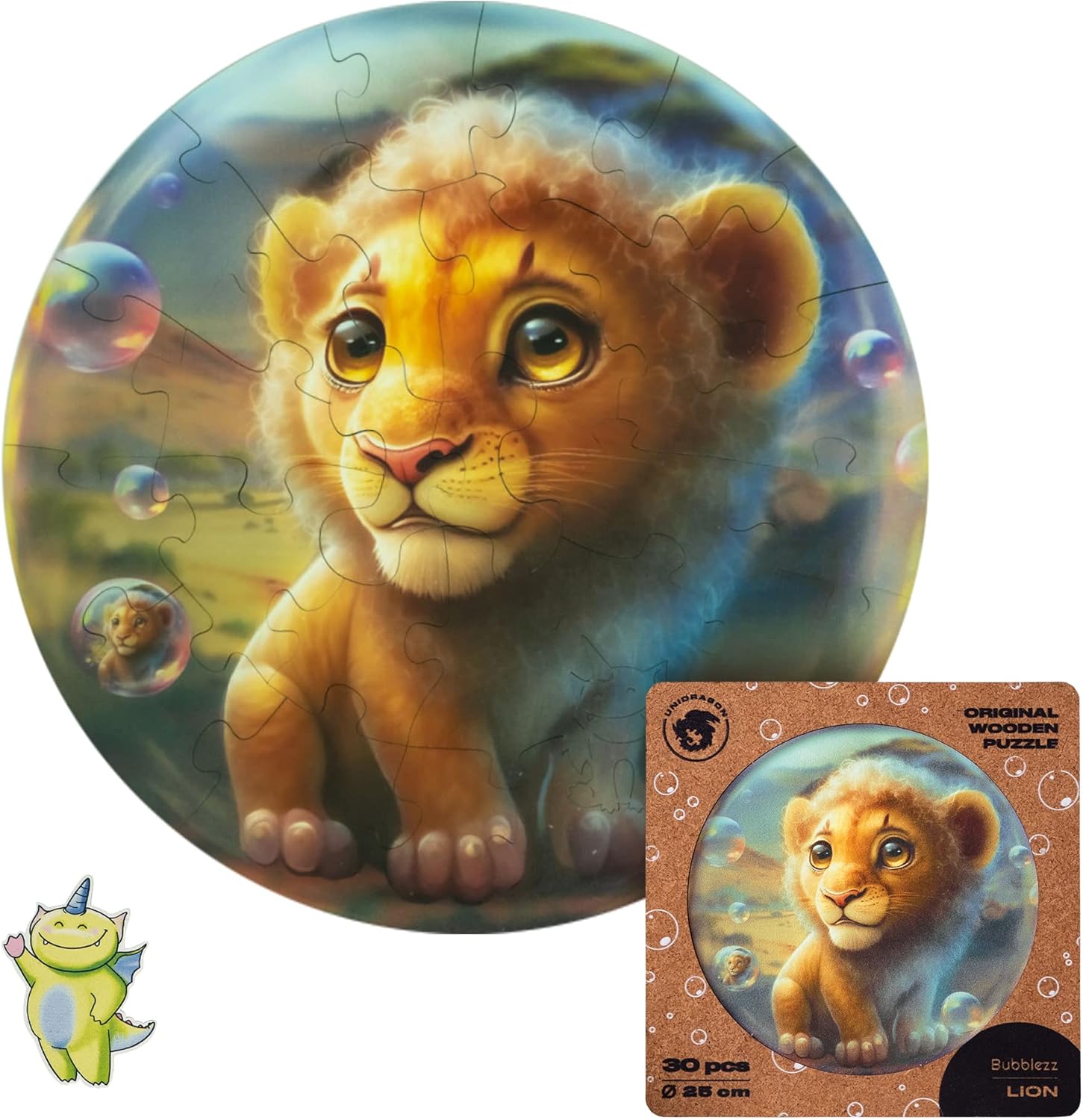 UNIDRAGON Wooden Jigsaw Puzzle for Kids Lion Bubblez 30 Pieces 9.8×9.8 ...