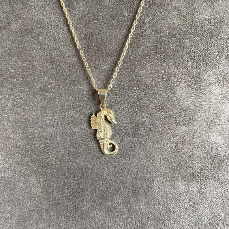 Amazon.com: 10K 14K 18K Real Gold Seahorse Pendant, Sea Life Necklace ...