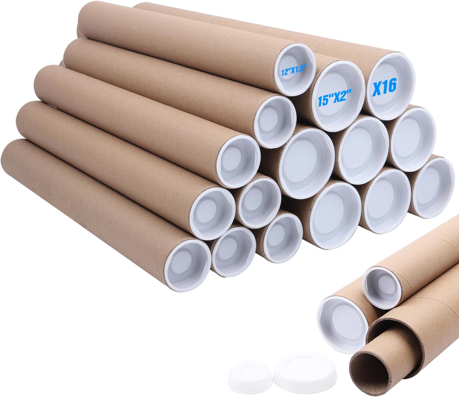Amazon.com : Juvale 12 Pack Mailing Tubes with Caps, 2x16 Inch Kraft ...