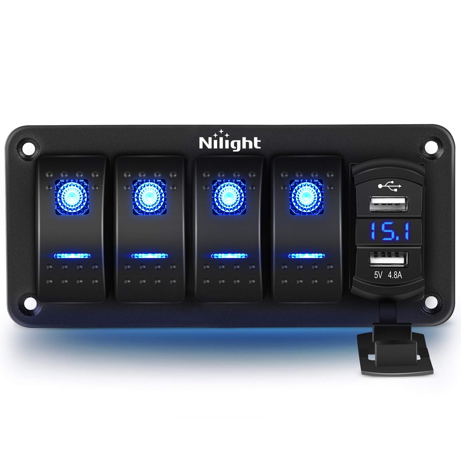 Nilight 4 Gang Rocker Switch Panel with 4.8 Amp Dual USB Charger ...
