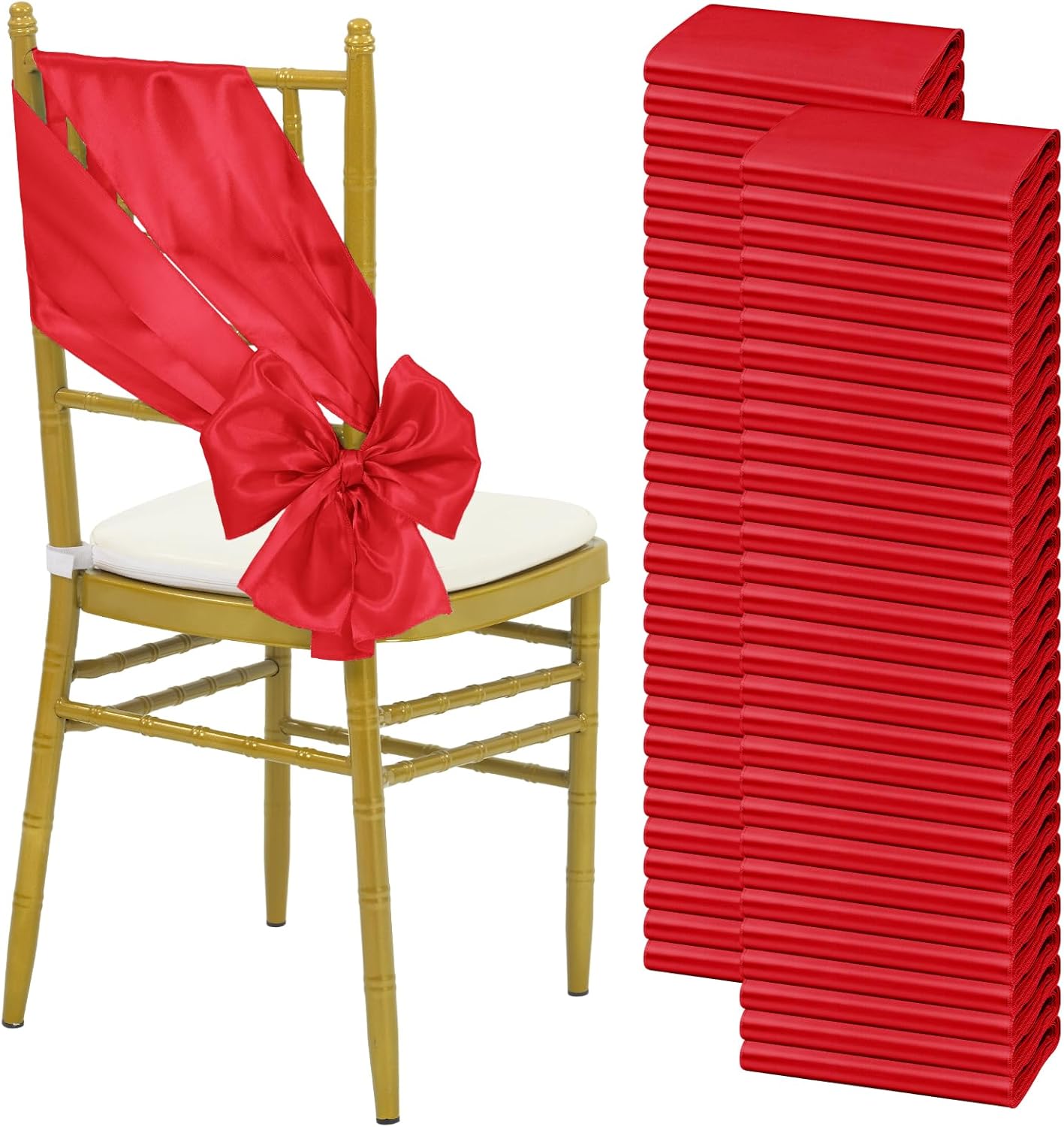 Amazon.com: YMHPRIDE 60 PCS Red Satin Chair Sashes,Ties Bows Designed ...