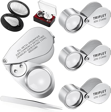 Amazon.com: 4 Pcs 40x Metal Jewelers Loupe Magnifier with Light ...