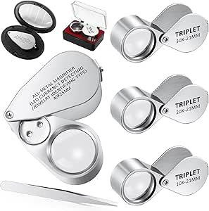 Amazon.com: 4 Pcs 40x Metal Jewelers Loupe Magnifier with Light ...