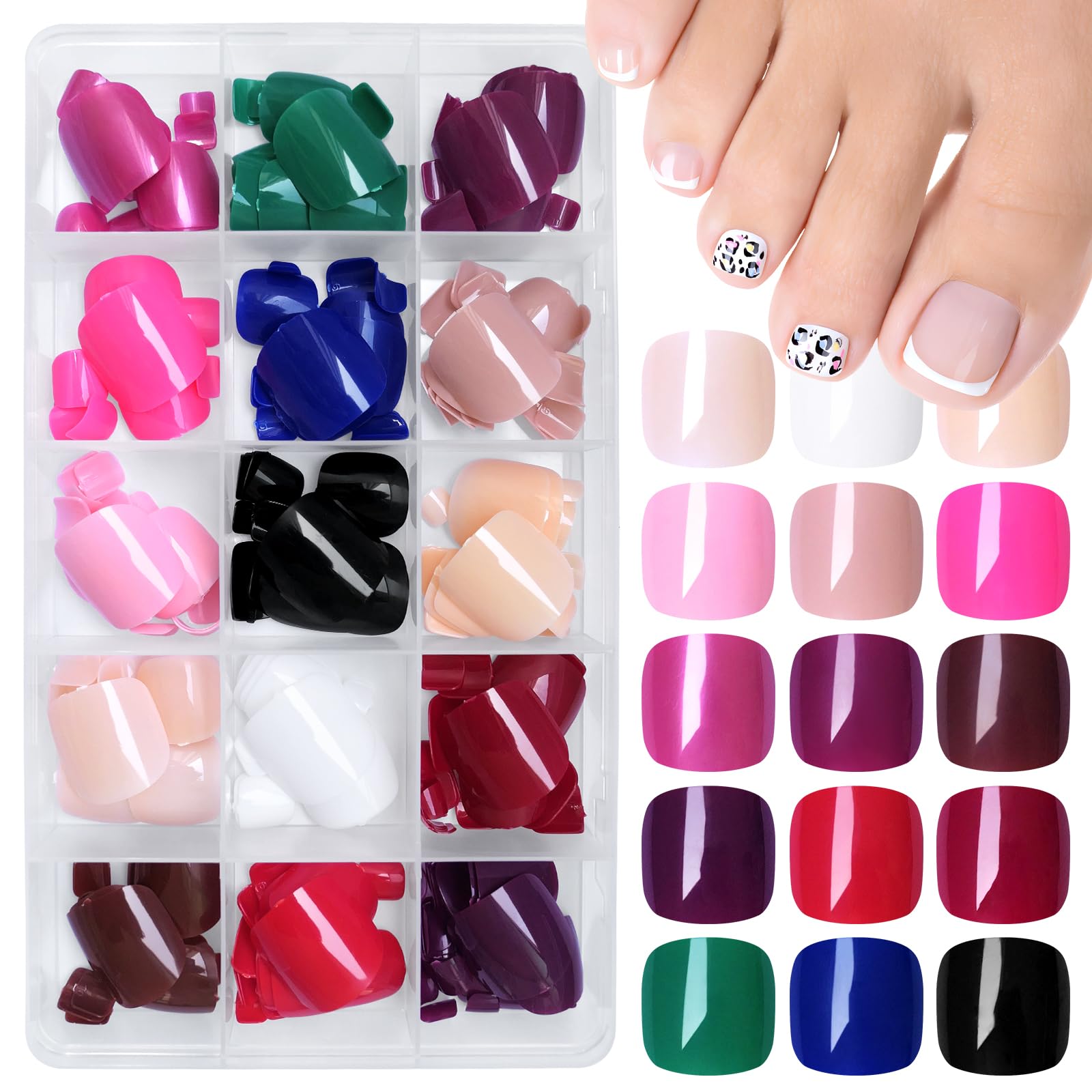 Amazon.com: Bellelfin 360Pcs Short Press on Toenails Square, Full Cover ...