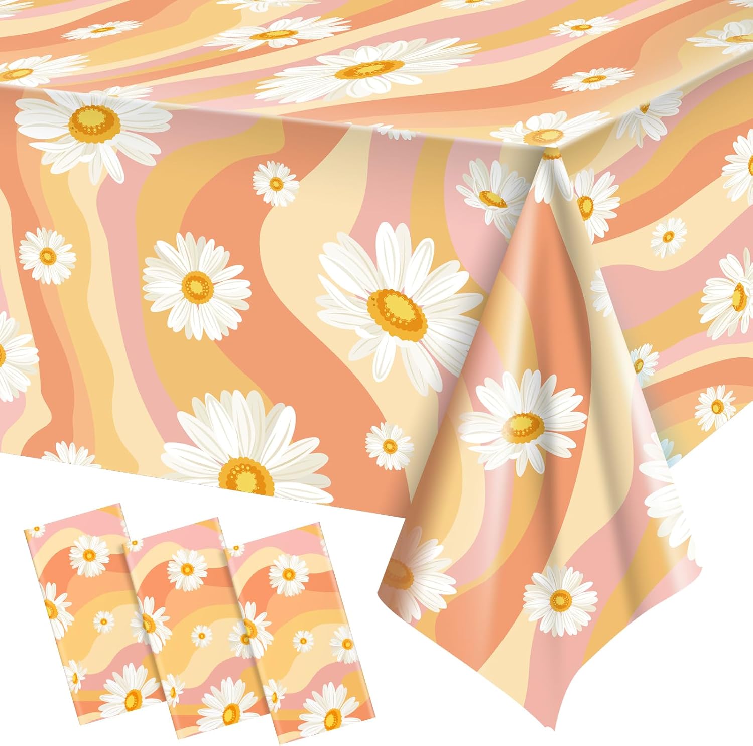 Amazon.com: Tiamon 3 Pieces Plastic Groovy Tablecloths Retro Hippie ...