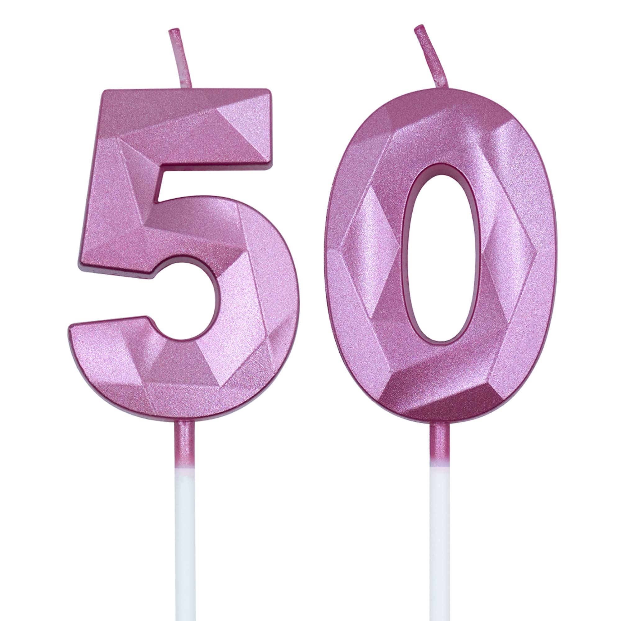 Amazon.com: 50th Birthday Candles for Cake, Pink Number 50 3D Diamond ...