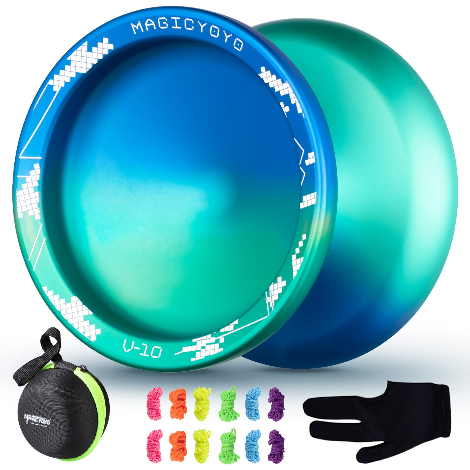 Amazon.com: MAGICYOYO V10 Blue Green Unresponsive Yoyo Professional Yoyo with 12 Yoyo Strings ...