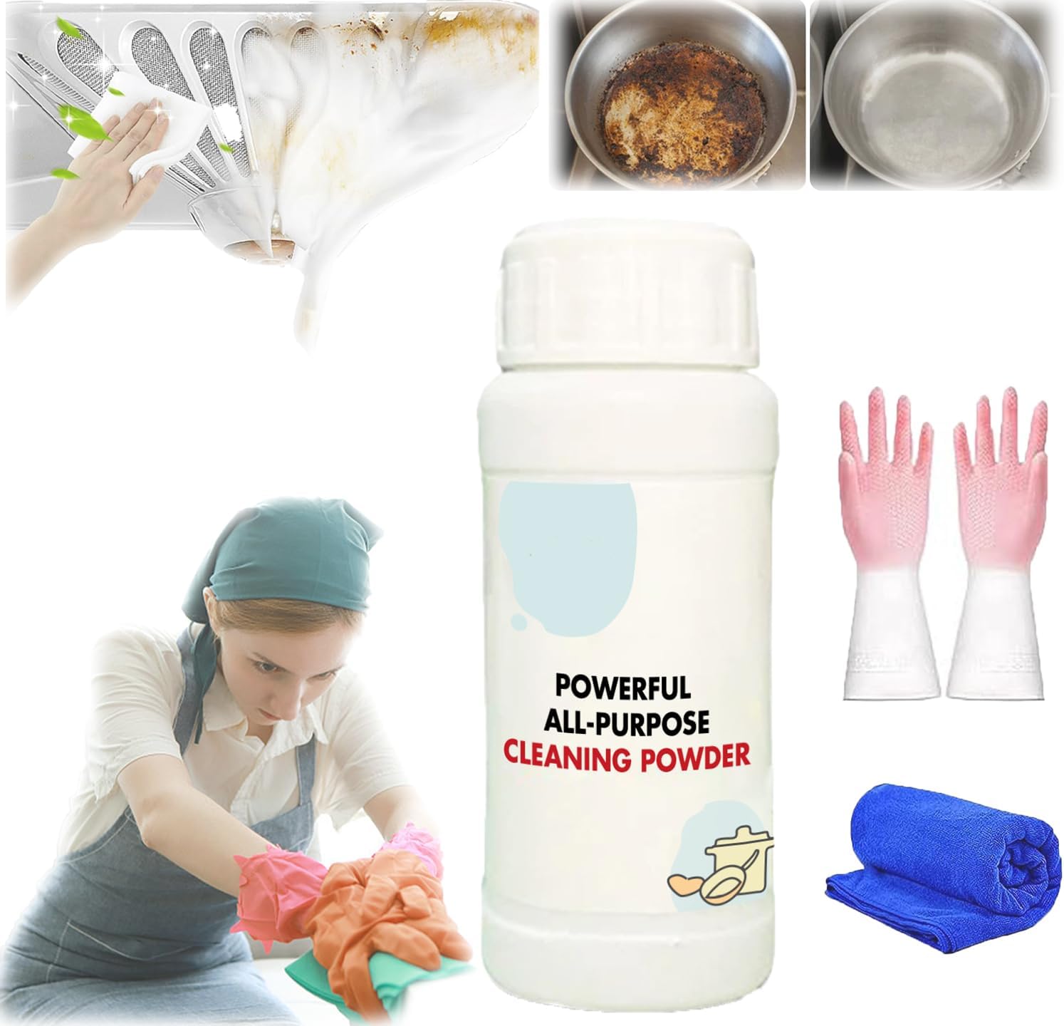 Pousbo Powerful Kitchen All-purpose Powder Cleaner, Powerful Foam Rust ...