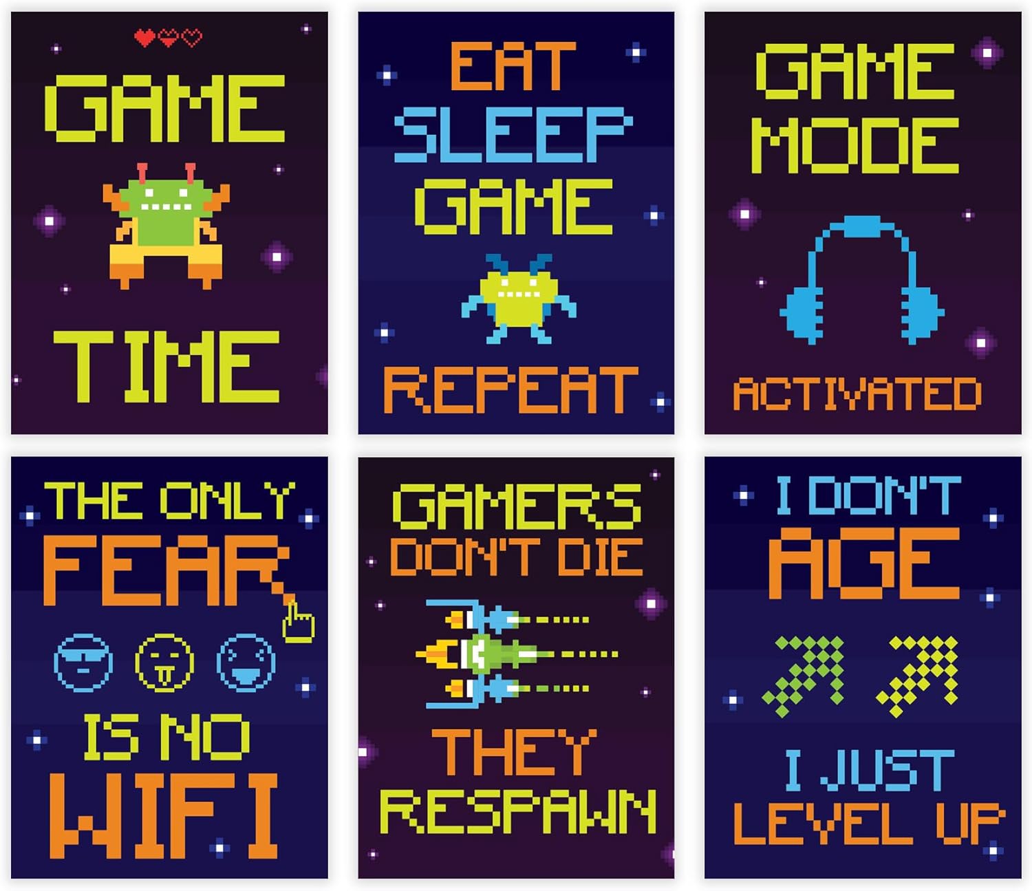 Amazon.com: Funny Game Art Print - Neon Lights Retro Eat Sleep Repeat ...