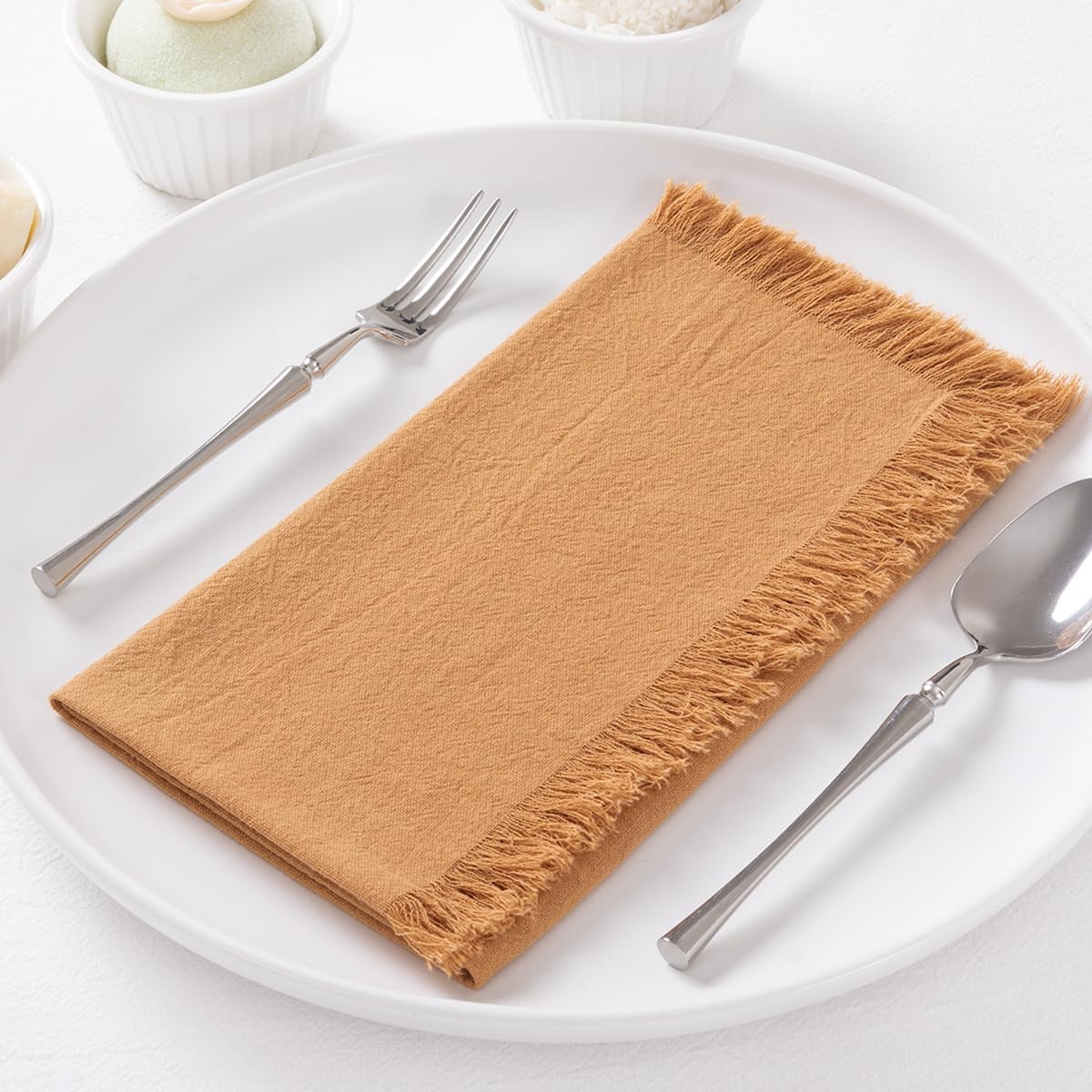Amazon.com: DeZerlor 12 Pack Caramel Cotton Linen Napkins with Fringe ...