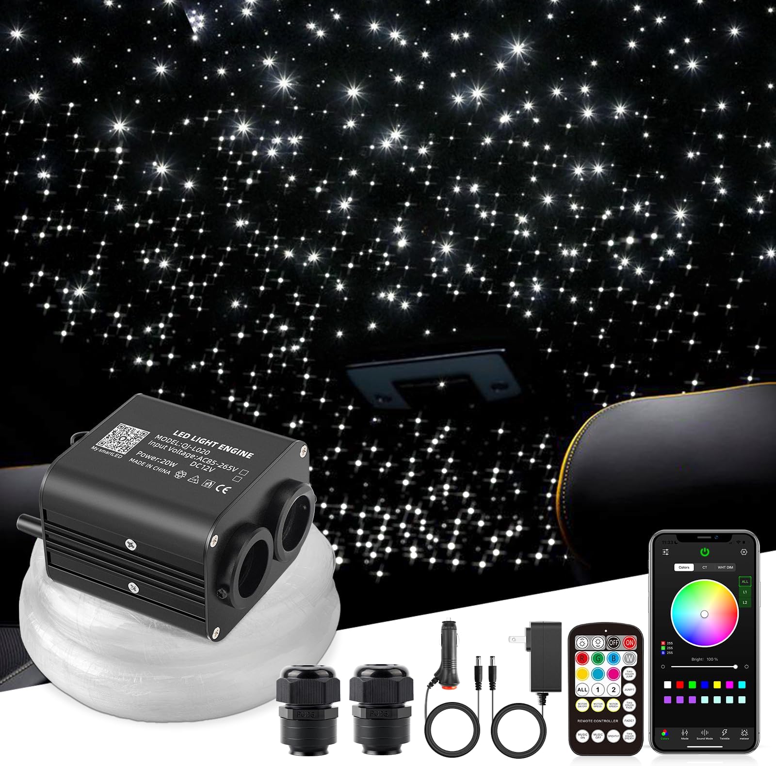 Amazon.com: SUNKENET 16W Twinkle Starlight Headliner Kit, 650pcs*0.03in ...