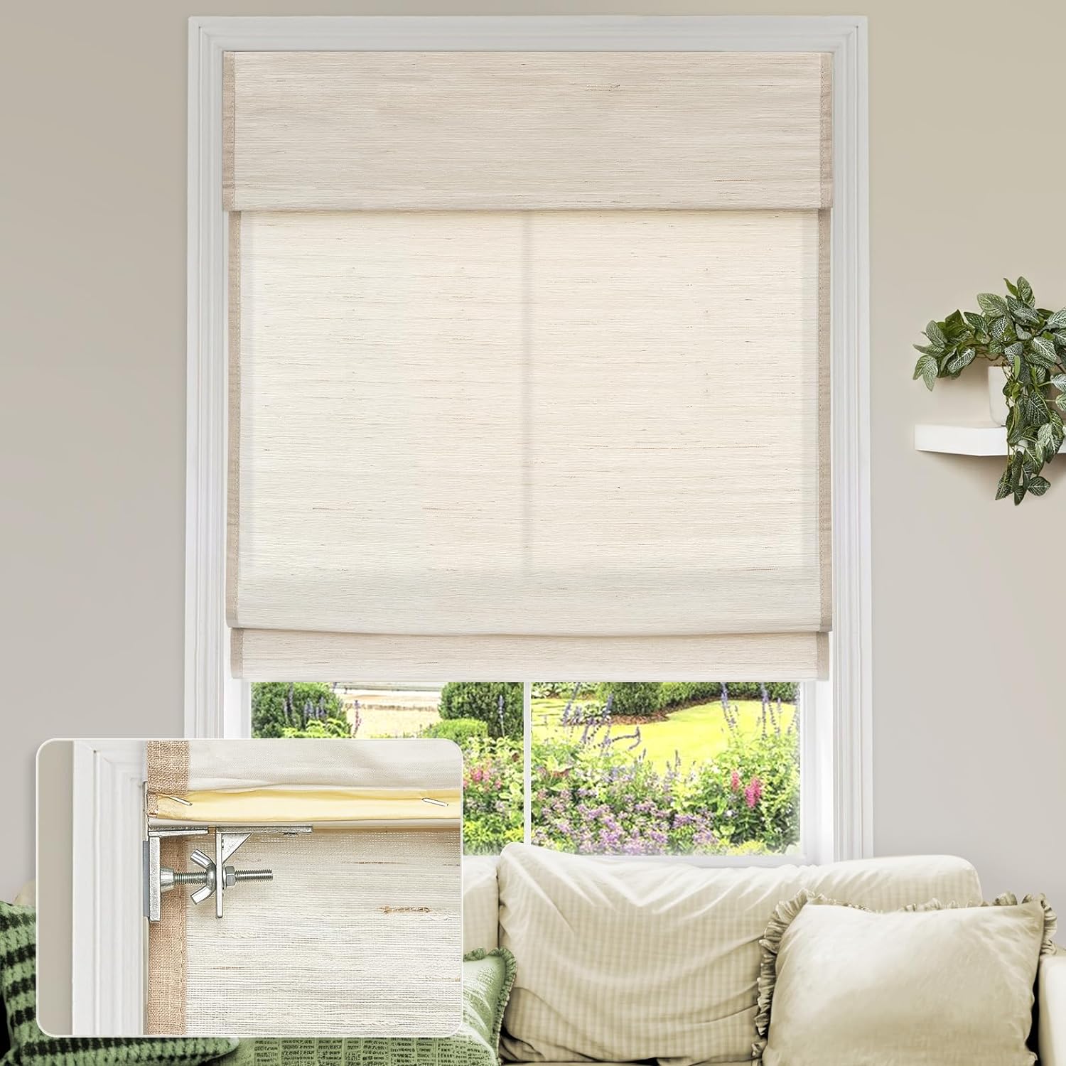 Amazon.com: MiLin No Tools No Drill Cordless Roman Shades Privacy Linen ...
