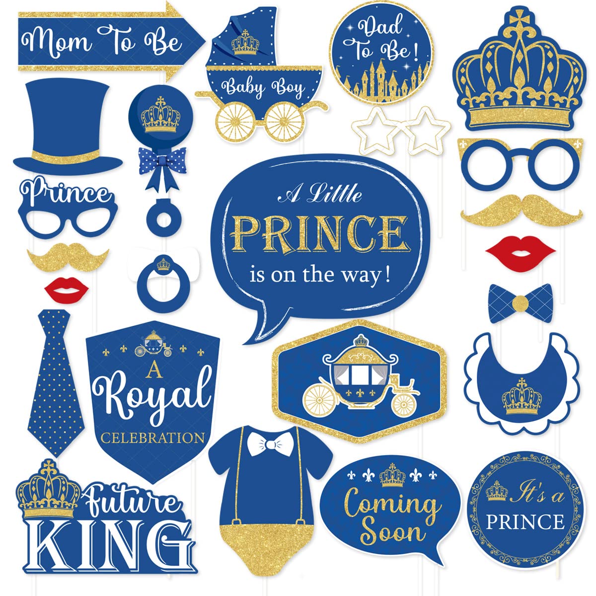 Amazon.com: Royal Prince Photo Booth Props - 24 Pieces Baby Shower or ...