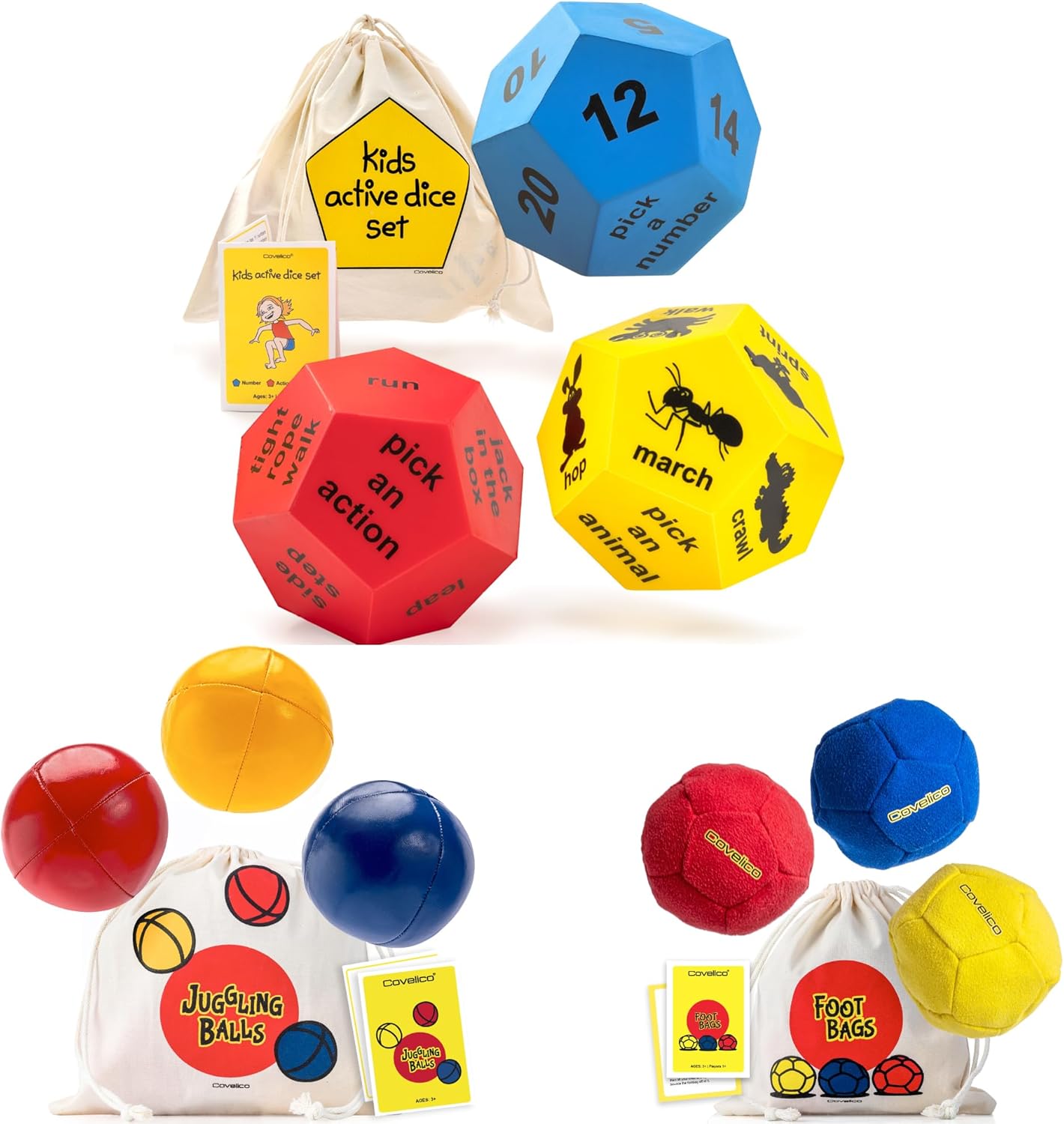 Amazon.com: Covelico Exercise Dice for Kids Set, Juggling Balls & Set ...