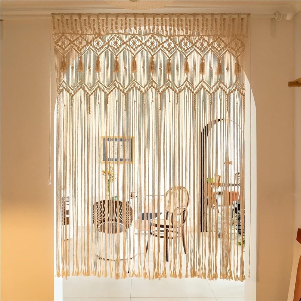 Amazon.com: Rtyuioaz Boho Macrame Curtain, Large Handmade Cotton Woven ...