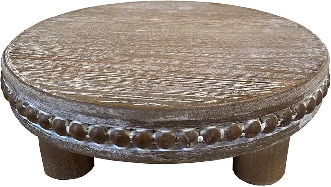 Amazon.com: dwellington Farmhouse Beaded Wood Pedestal Tray Decor, 7.6 ...