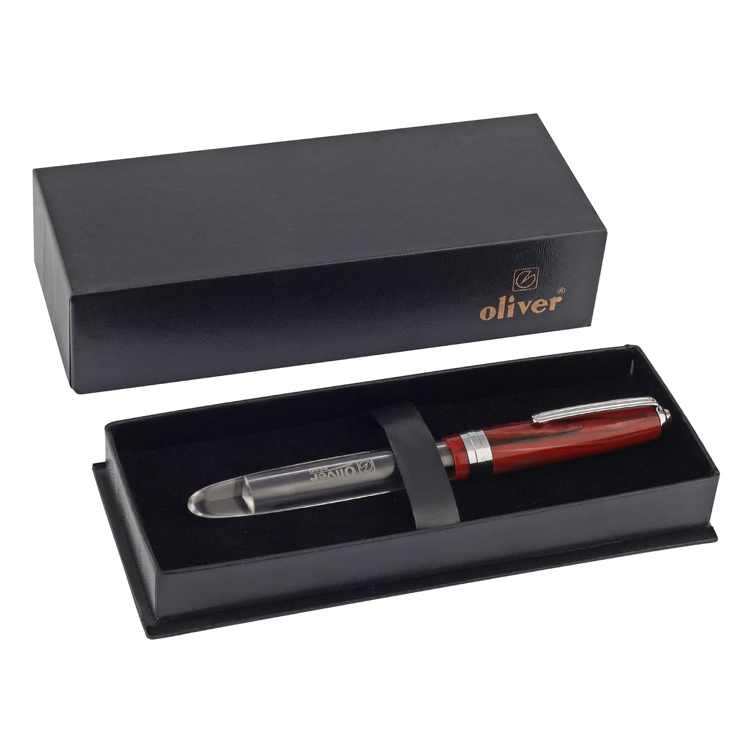 Oliver 69CT Transparent Red-Marble Acrylic Fountain Pen – Gold ...