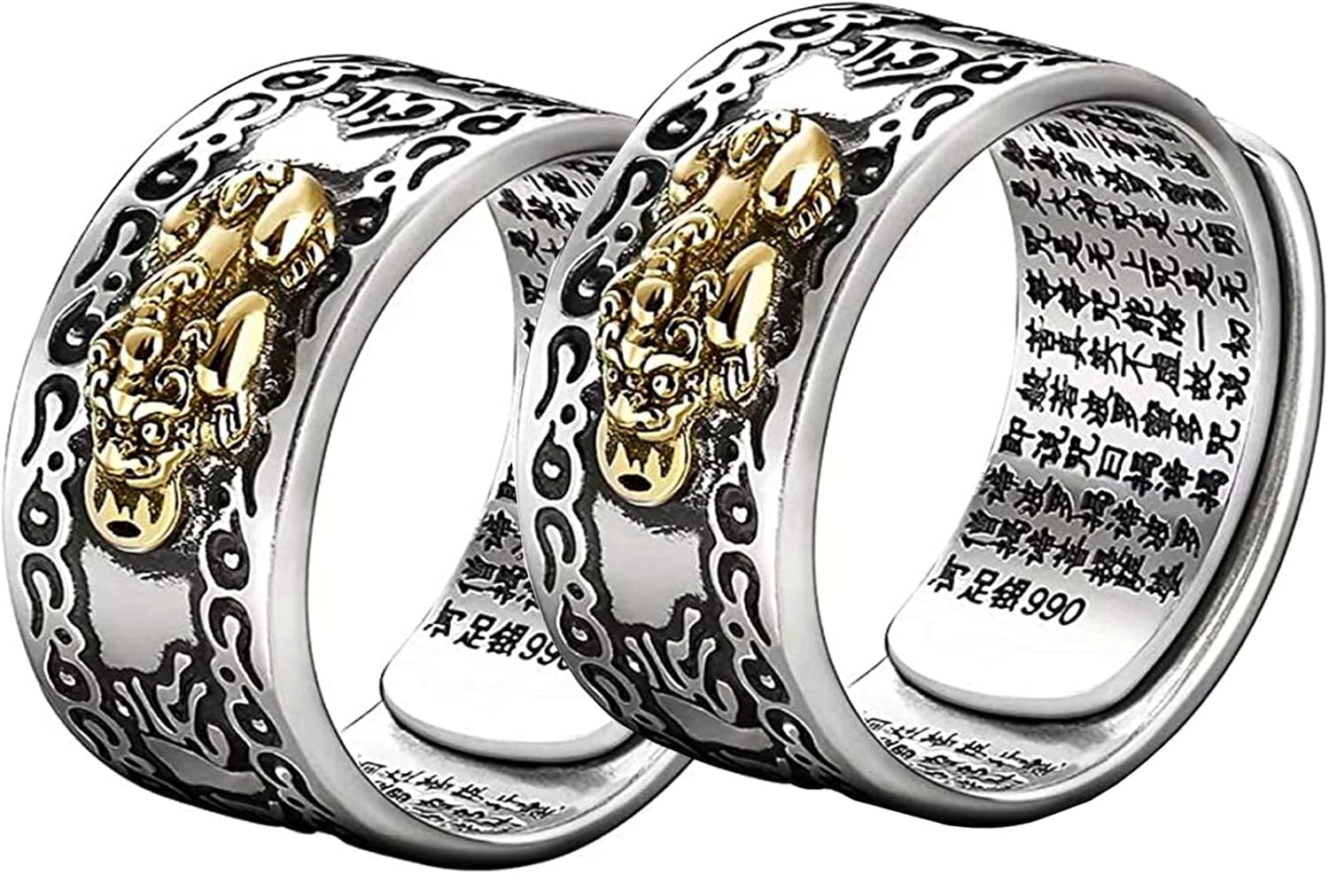 2 PCS PiXiu Amulet Feng Shui Ring Buddhist Luck Mantra Ring,Protection Wealth Health Love Ring ...
