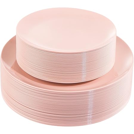 Amazon.com: KIRE 60PCS Pink Plastic Plates Disposable - Heavy Duty Pink ...