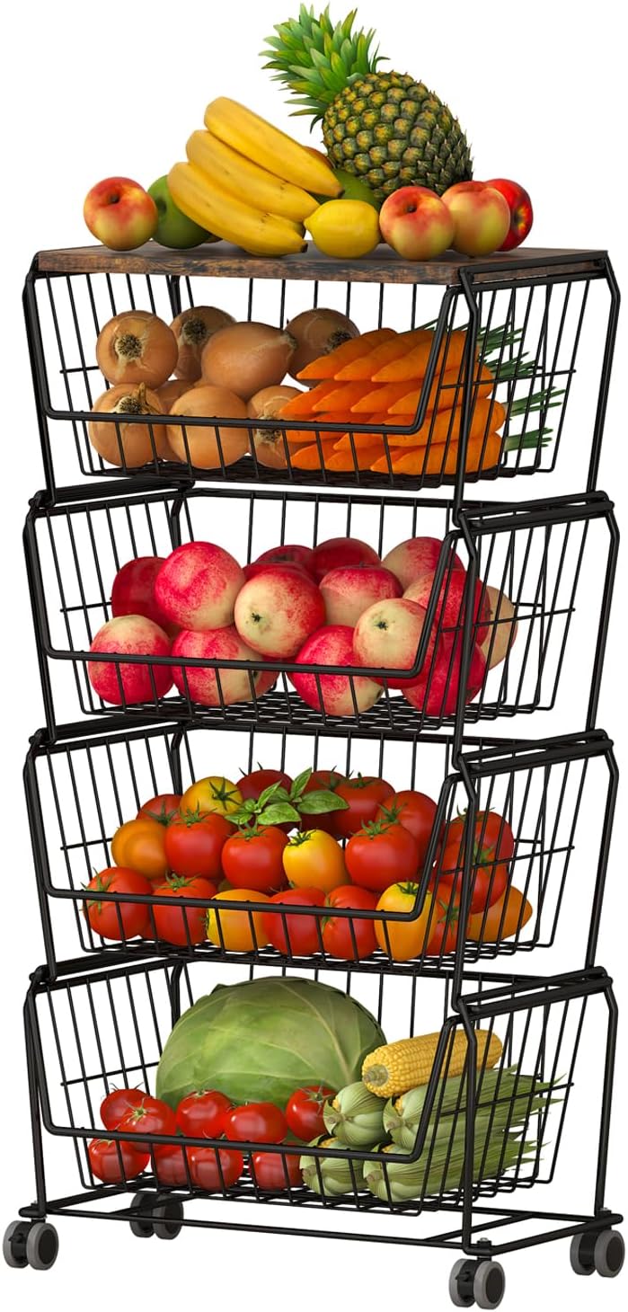 Amazon.com - Fruit Vegetable Storage Basket, 4 Tier Stackable Metal ...