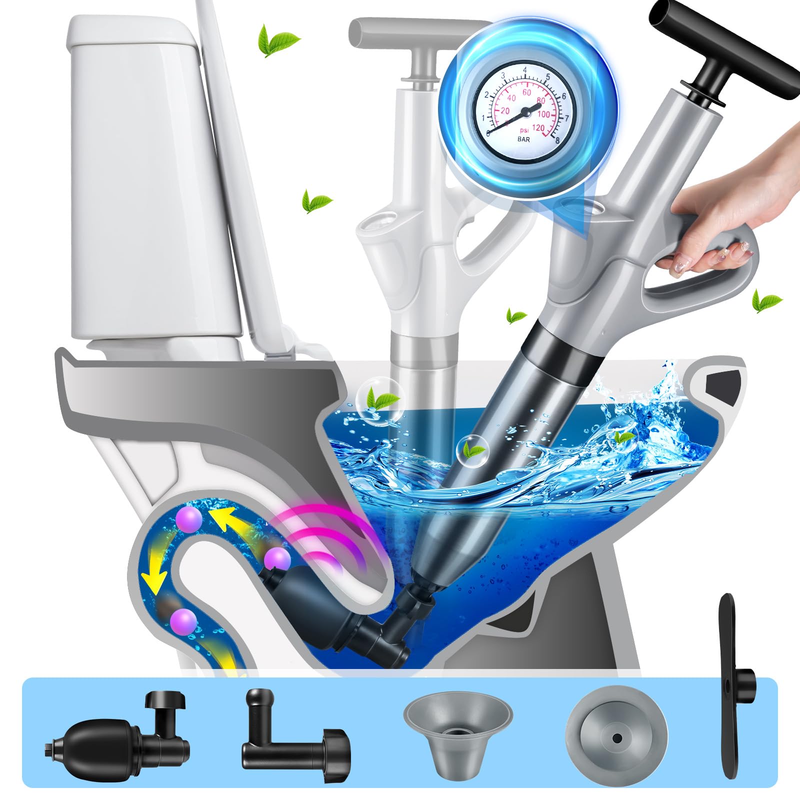 Stainless Steel Toilet Plunger, Air Drain Blaster, Drain Clog Remover ...